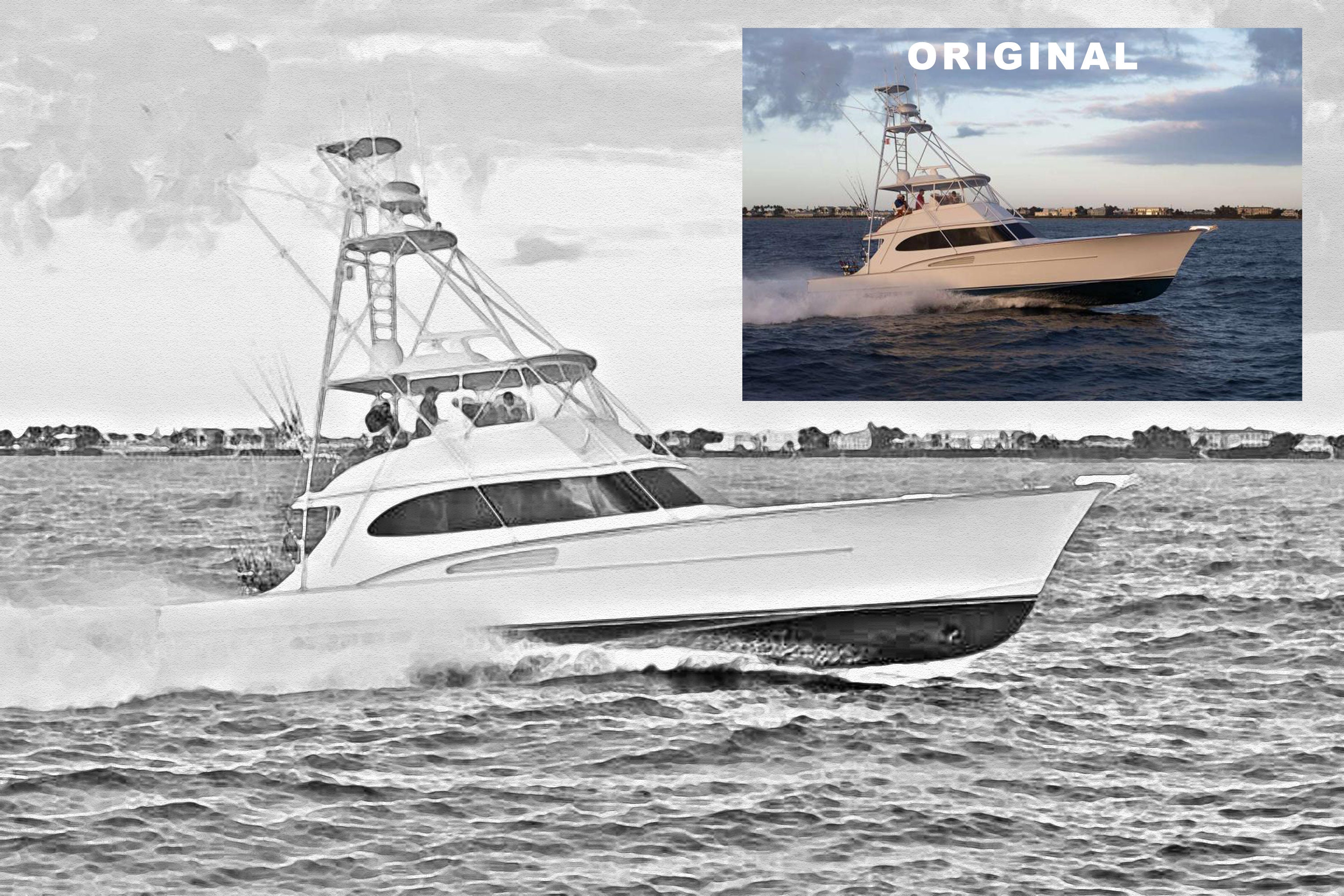 Custom Boat Drawing, Nautical Drawing Wall Art, Marine Gifts, Boat ...