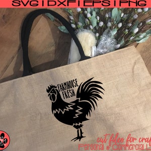 Farmhouse Fresh Rooster Cut File for Cricut and Silhouette, Kitchen Cut ...