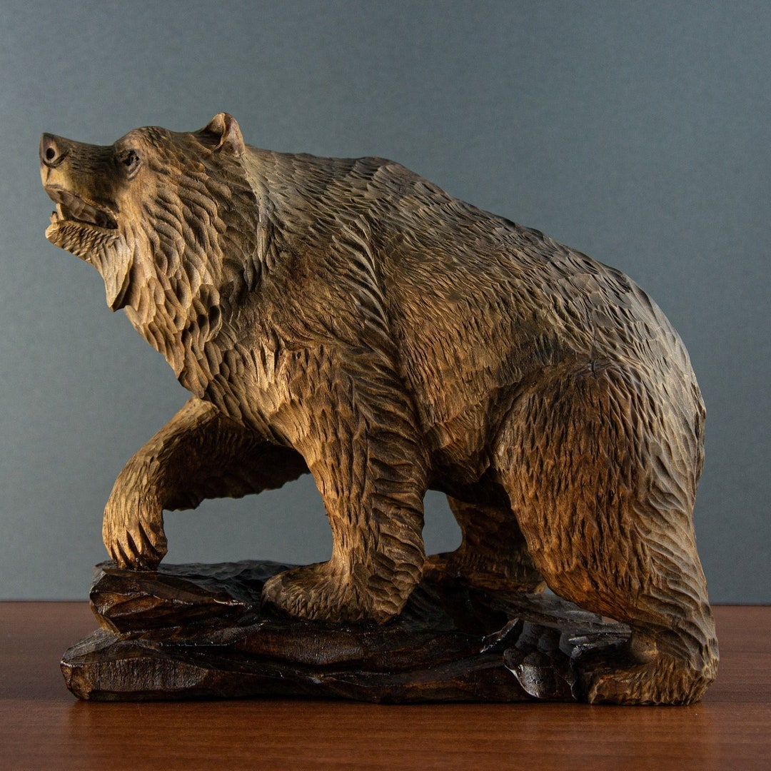 Big Wooden Figure the Bear on a Stand 10.2W8.8H Inch - Etsy