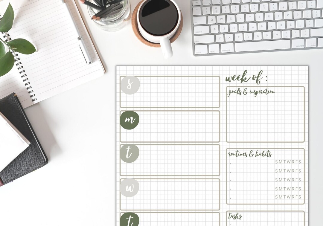 Weekly Schedule Grid Weekly Organizer Calendar Day Planner Schedule for ...