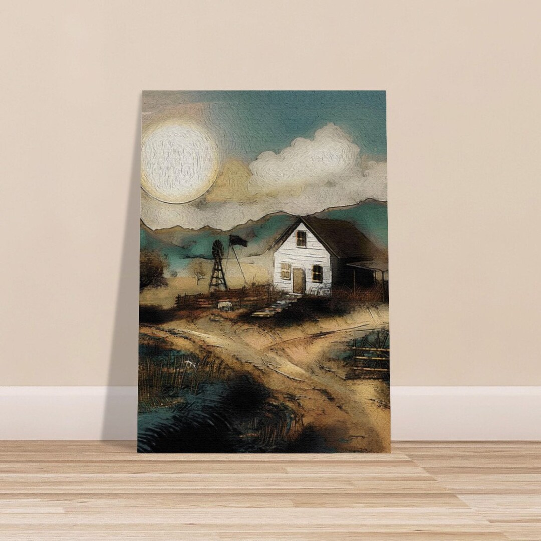 Harvest Moon Over Homestead Rustic Farmhouse Digital Art - Etsy