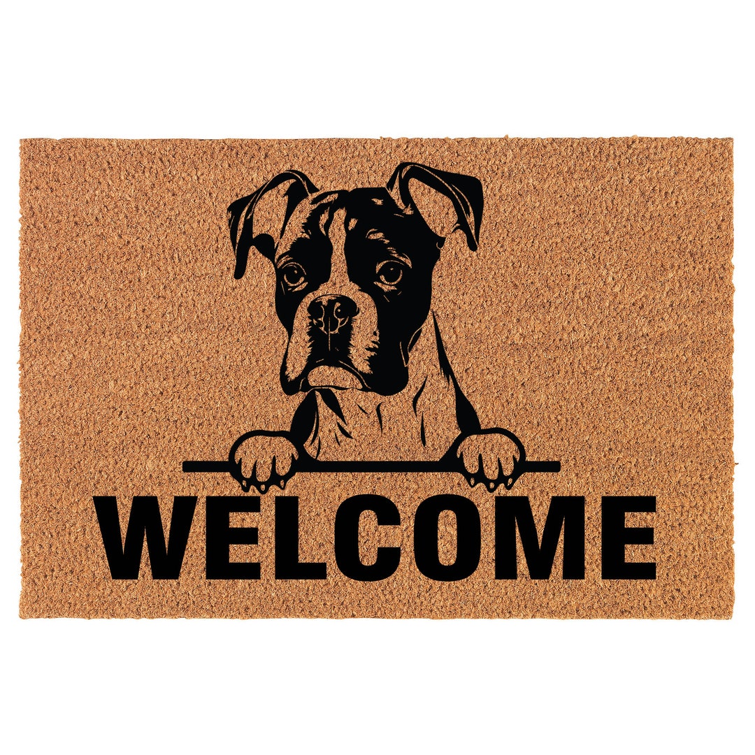 Welcome Peeking Boxer Dog Coir Doormat Door Mat Entry Mat Housewarming ...