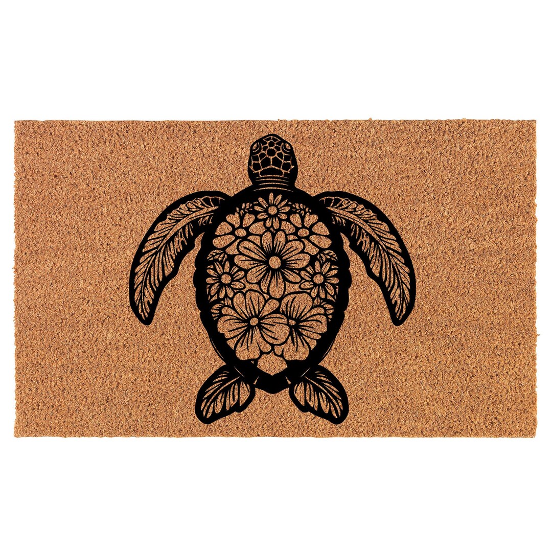 Floral Turtle Coir Doormat Door Mat Entry Mat Housewarming Gift Wedding ...