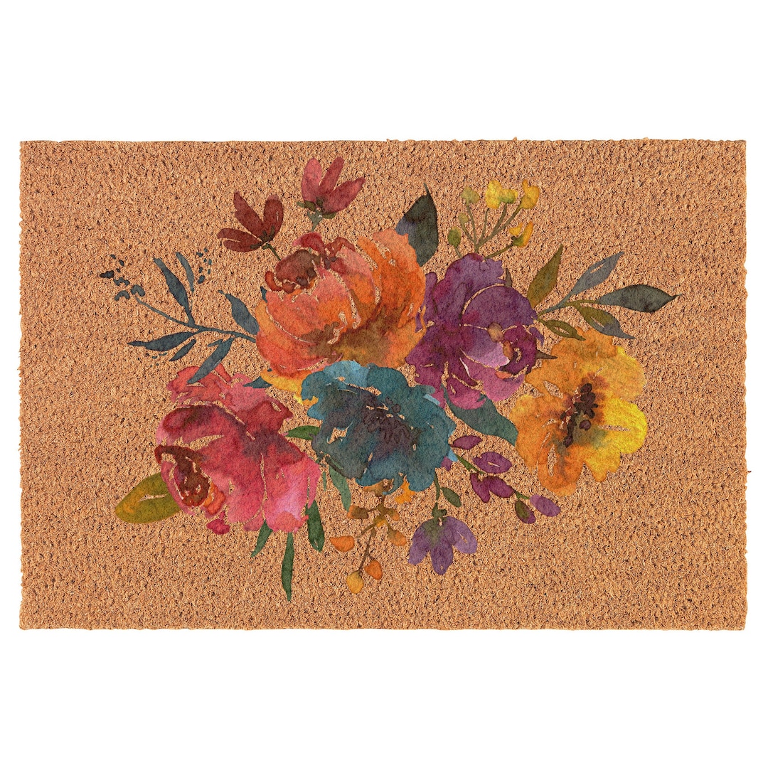 Watercolor Floral Flowers Coir Doormat Door Mat Entry Mat Housewarming ...