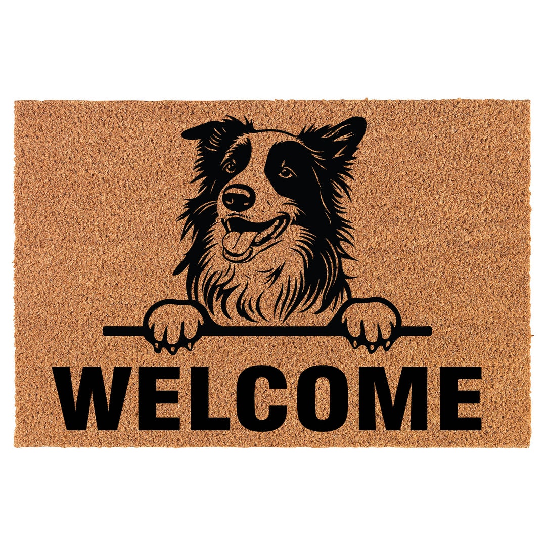 Welcome Peeking Border Collie Coir Doormat Door Mat Entry Mat ...