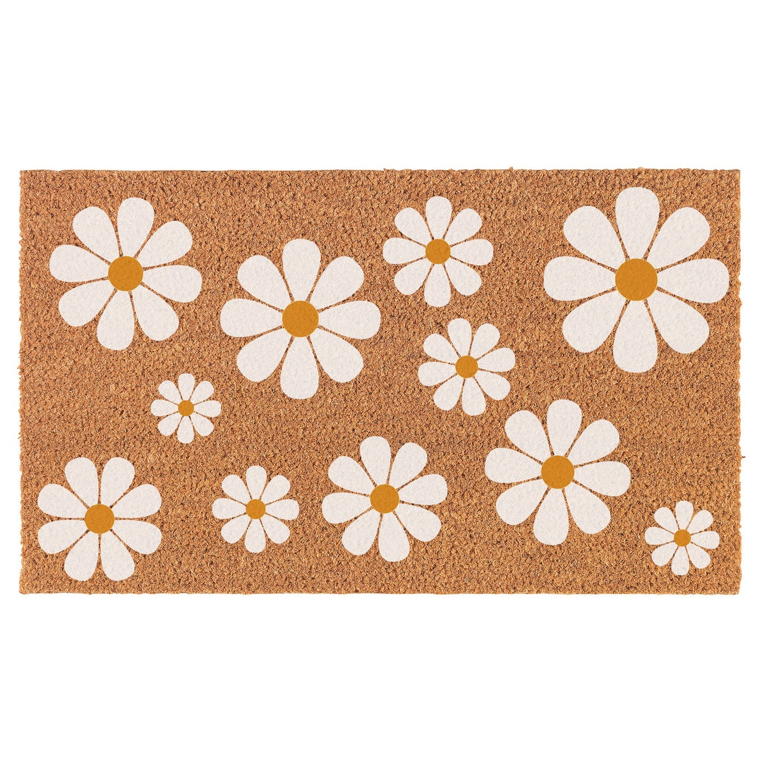White Daisy Flowers Coir Doormat Door Mat Entry Mat Housewarming Gift ...