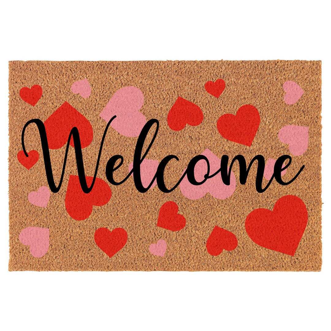 Red & Pink Hearts Welcome Love Valentine's Day Coir Doormat Door Mat ...