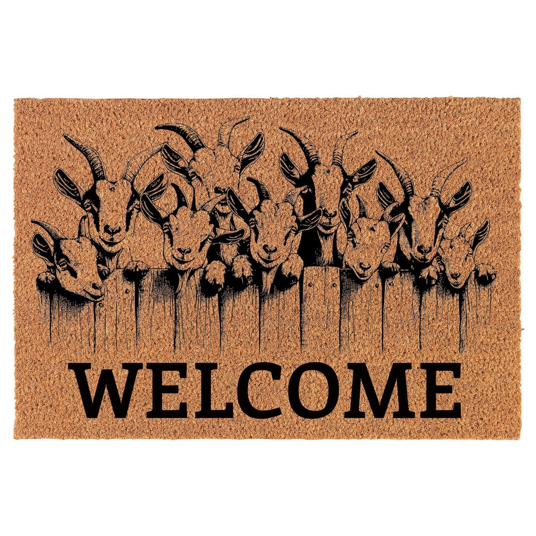 Welcome Goats Looking Over Fence Coir Doormat Door Mat Housewarming ...