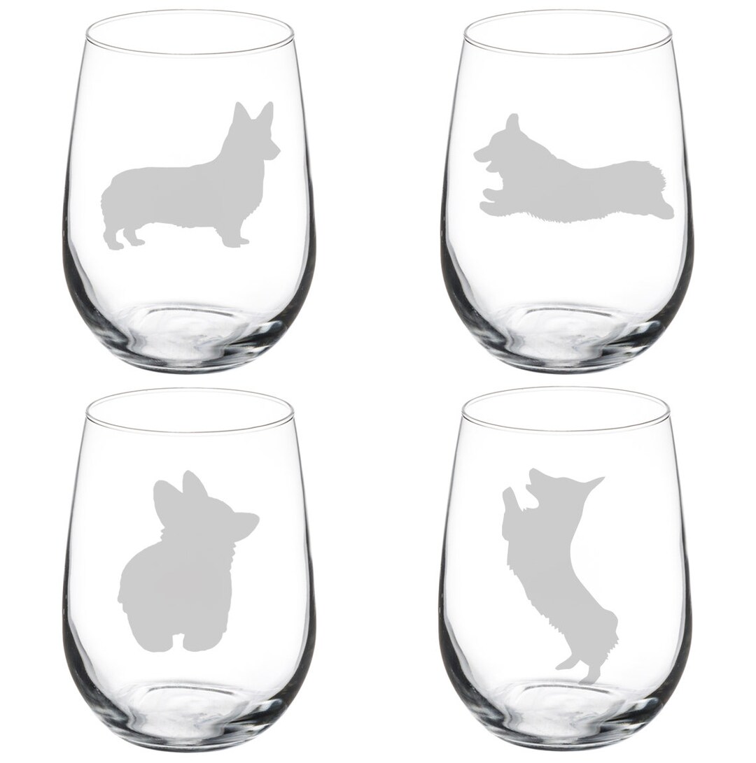 Corgi Collection Set of 4 Wine Glass Stemless or Stemmed Set of 4 ...