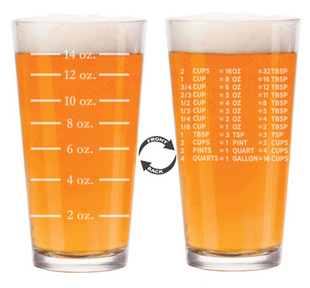 Pint Glass 2 Sided Measuring Cup Liquid Volumes Ounces Kitchen ...