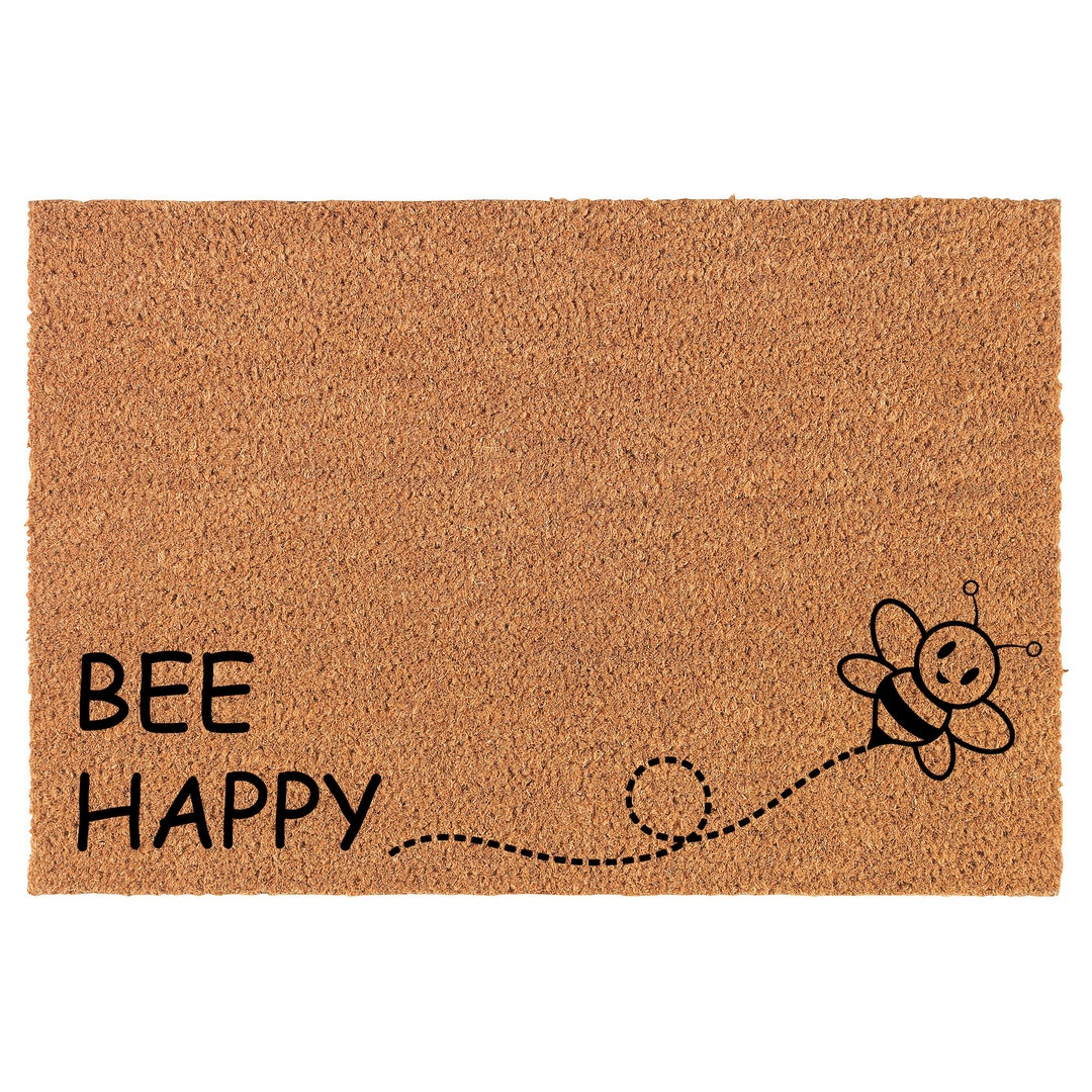 Be Happy Bee Coir Doormat Door Mat Entry Mat Housewarming Gift Newlywed ...