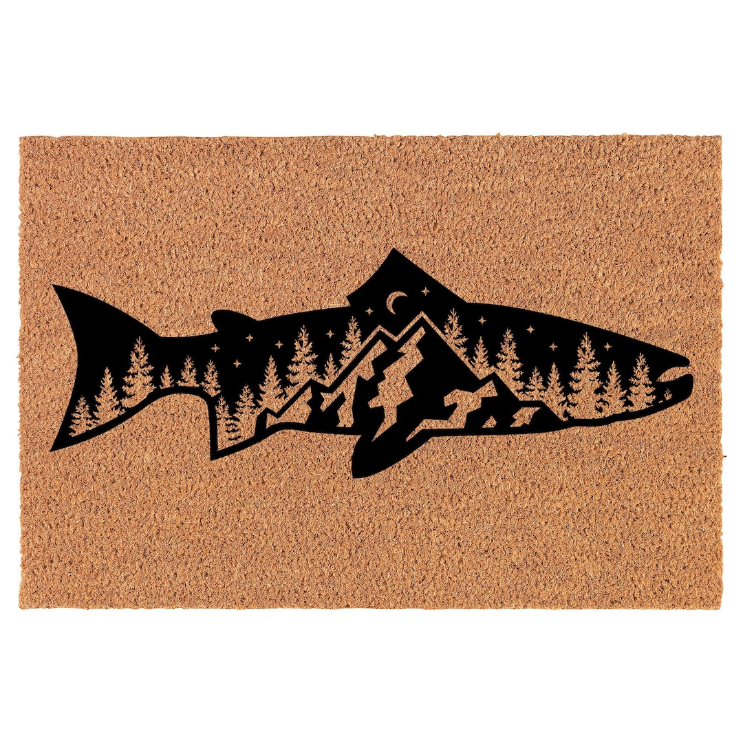 Trout Forest Trees Mountains Fish Fishing Coir Doormat Door Mat Entry ...