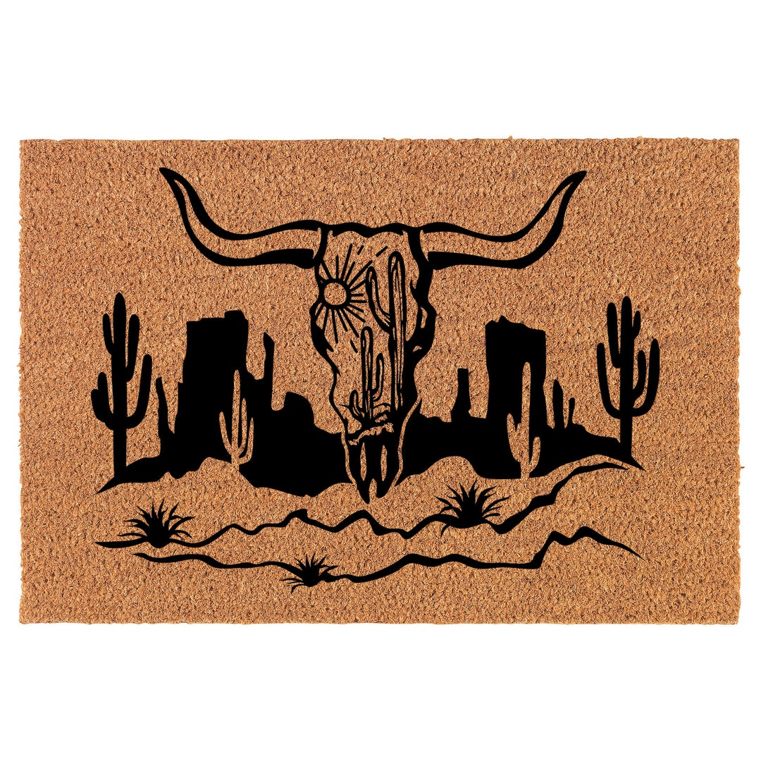 Cow Skull Cactus Desert Western Scene Coir Doormat Door Mat ...
