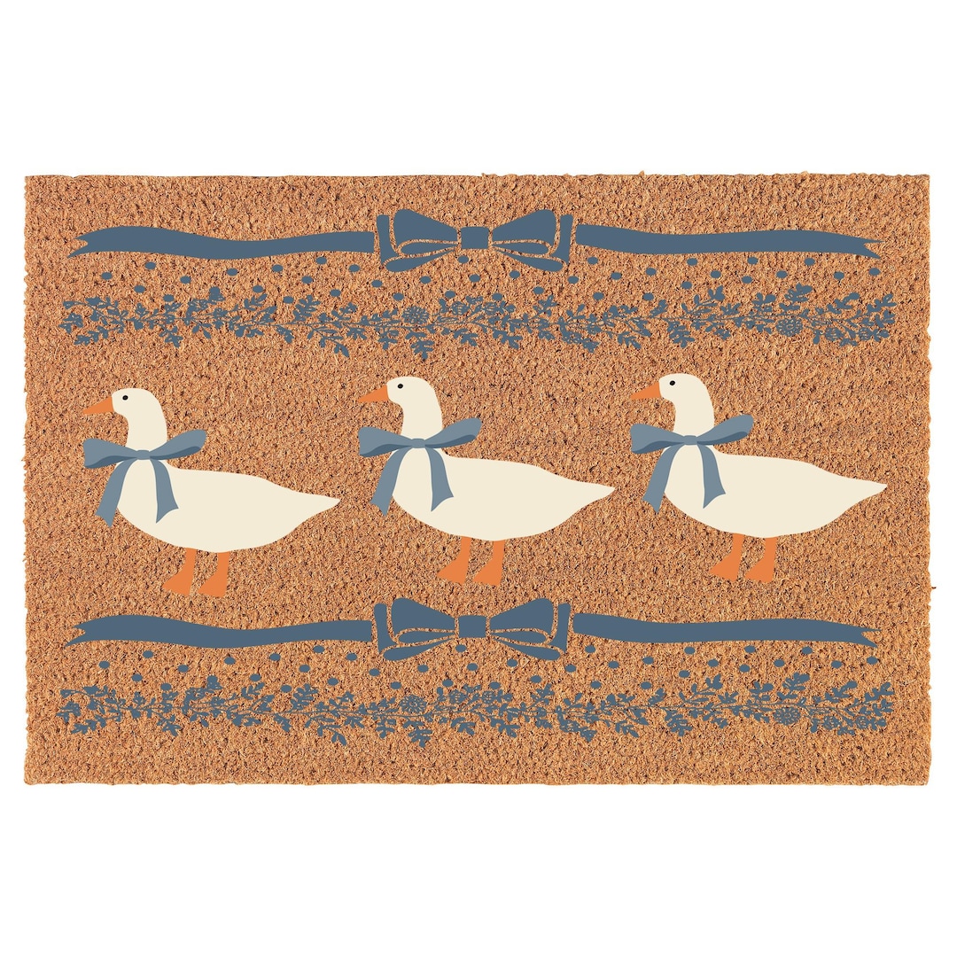 Vintage Blue Ribbon Goose White Coir Doormat Door Mat Housewarming Gift ...