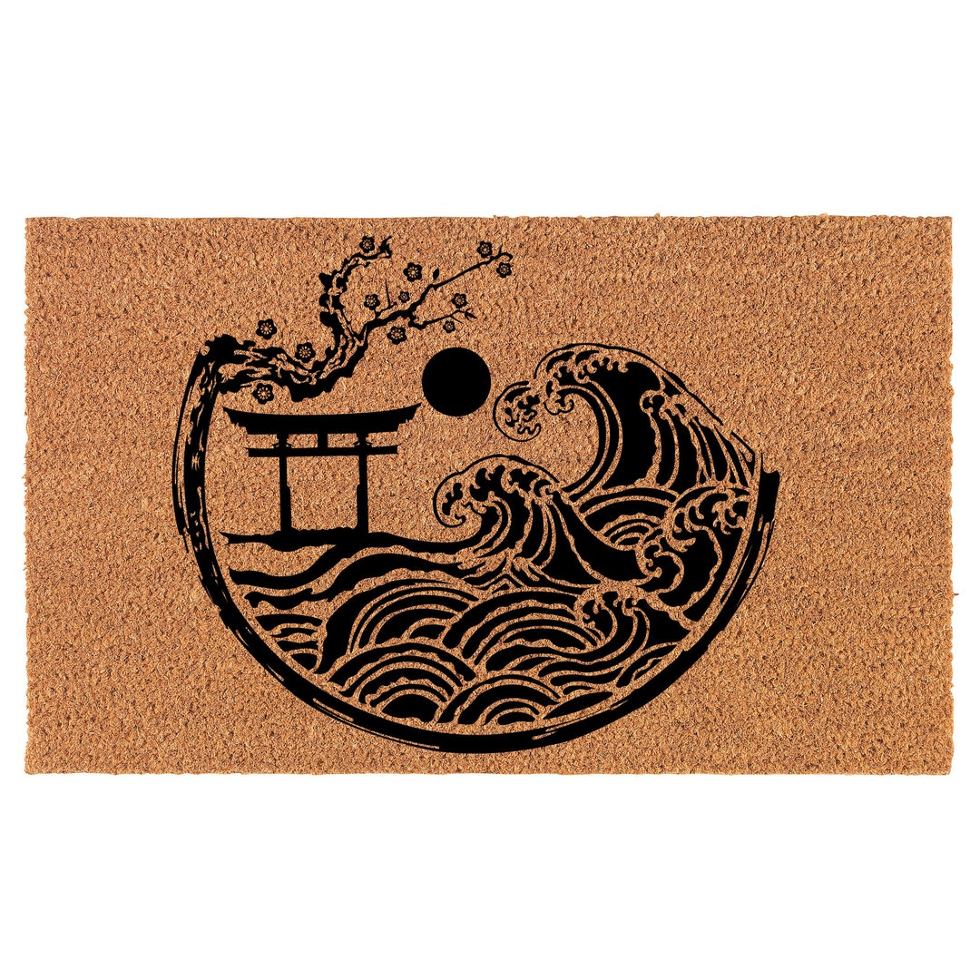 Torii Gate With Wave Coir Doormat Door Mat Entry Mat Housewarming Gift ...