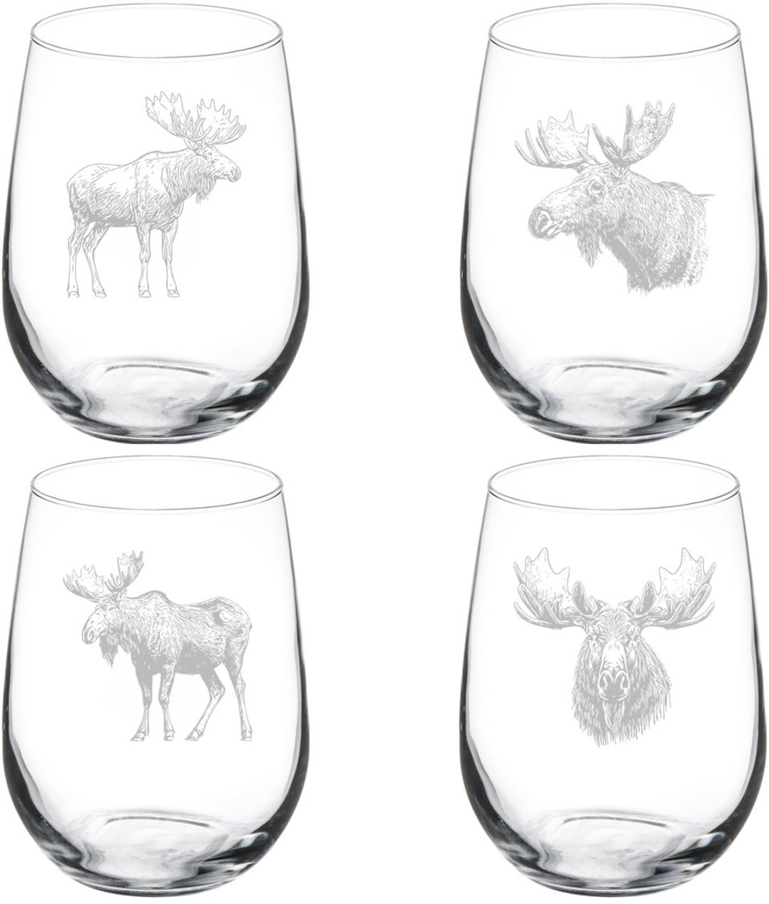 Moose Collection Set of 4 Wine Glass Stemless or Stemmed Set of 4 ...