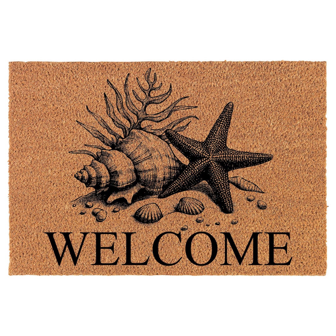 Welcome Starfish Seashell Ocean Beach House Coir Doormat Door Mat ...