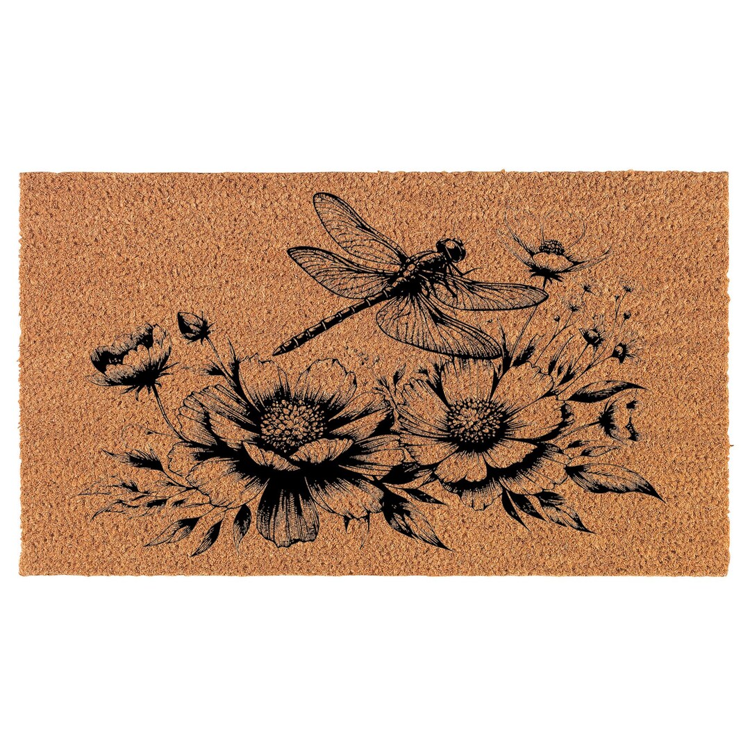 Dragonfly Flower Blooms Coir Doormat Door Mat Housewarming Gift ...