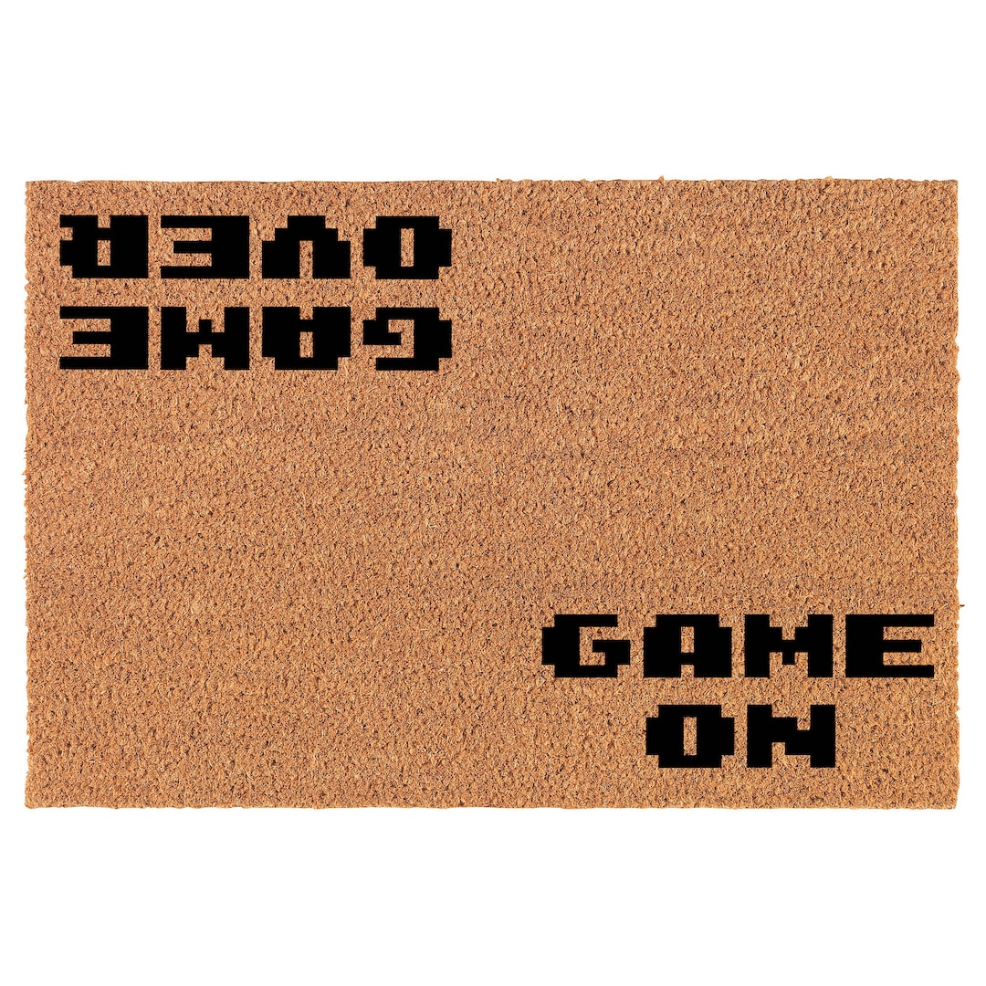 Game on Game Over Video Game Gamer Geek Funny Coir Doormat Door Mat ...