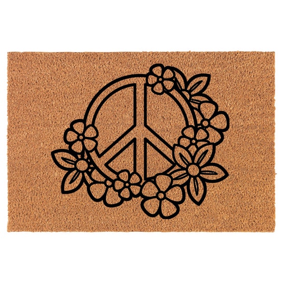 Peace Sign With Flowers Coir Doormat Door Mat Entry Mat | Etsy