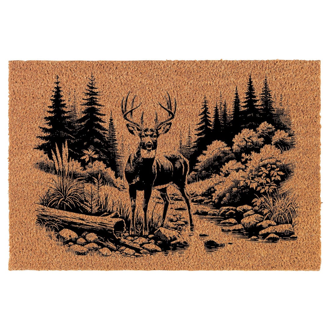 Creekside Deer in Forest Coir Doormat Door Mat Housewarming Gift ...