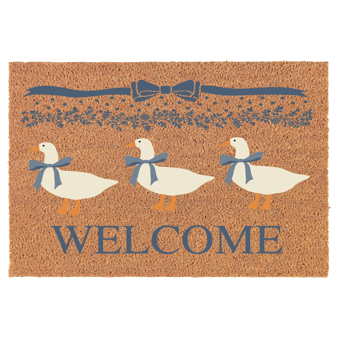 Welcome Vintage Blue Ribbon Goose White Coir Doormat Door Mat ...