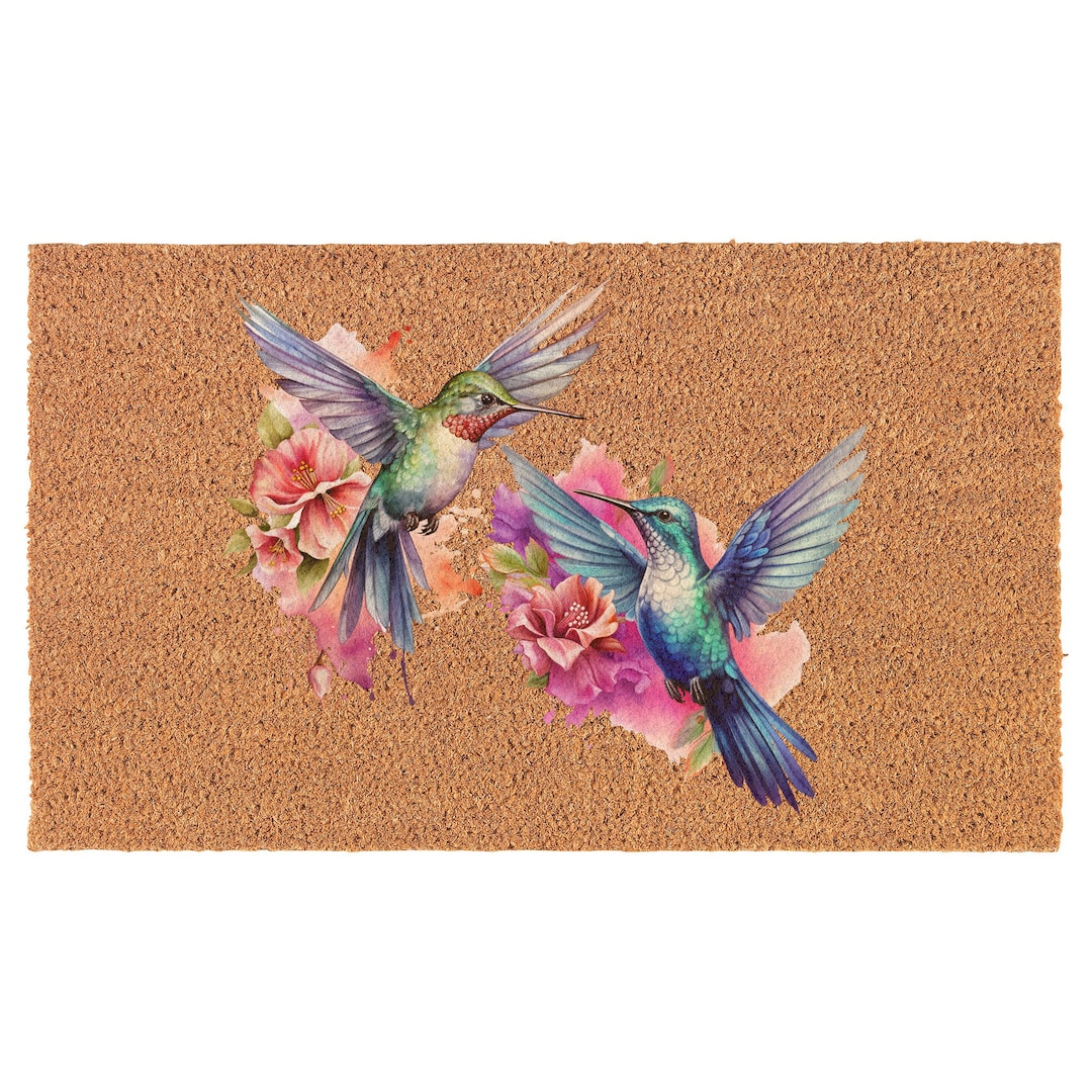 Watercolor Hummingbirds White Coir Doormat Door Mat Entry Mat ...
