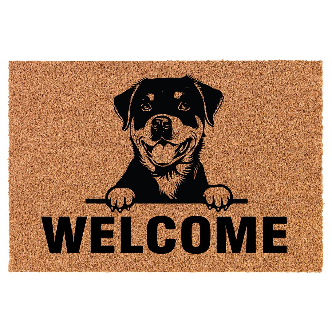 Welcome Peeking Rottweiler Coir Doormat Door Mat Entry Mat Housewarming ...