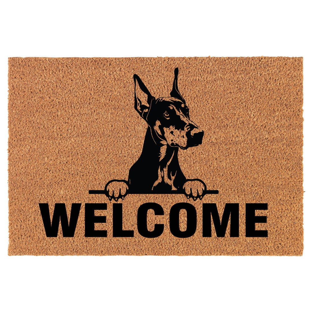 Welcome Peeking Doberman Coir Doormat Door Mat Entry Mat Housewarming ...