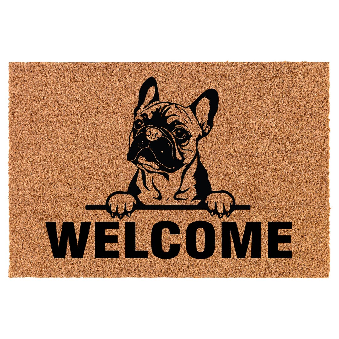 Welcome Peeking French Bulldog Frenchie Coir Doormat Door Mat Entry Mat ...