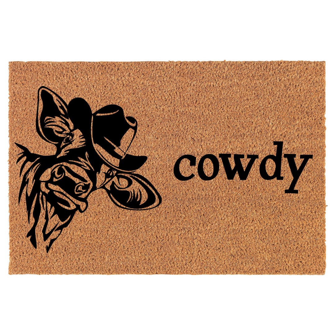 Cowdy Cow Funny Howdy Country Cowboy Cow Coir Doormat Door Mat ...