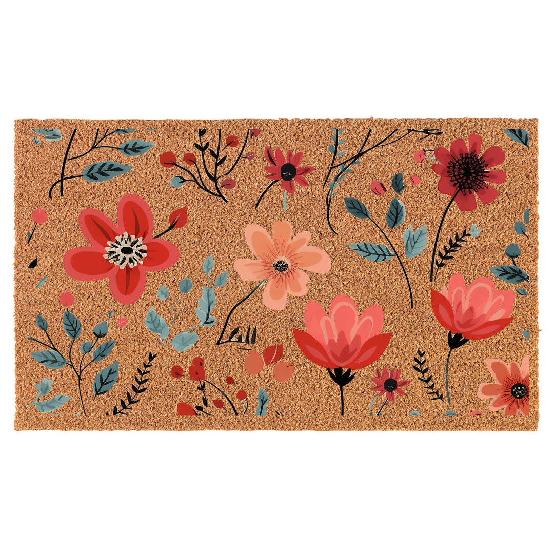 Boho Floral Flowers Coir Doormat Door Mat Entry Mat Housewarming Gift ...