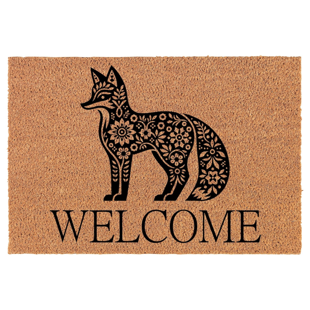 Welcome Folk Art Fox Coir Doormat Door Mat Housewarming Gift Newlywed ...