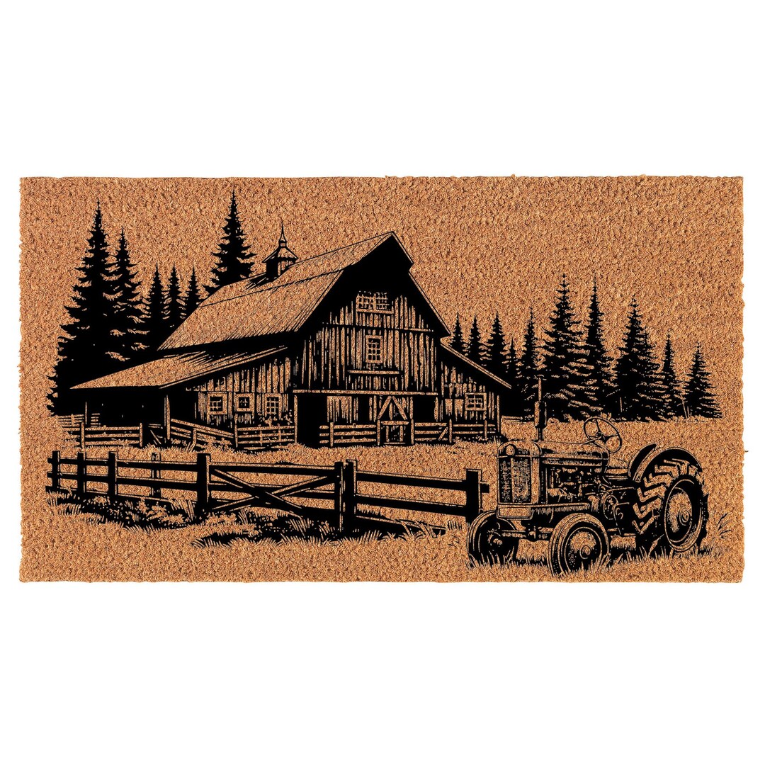 Barn & Tractor Farm With Trees Coir Doormat Door Mat Housewarming Gift ...