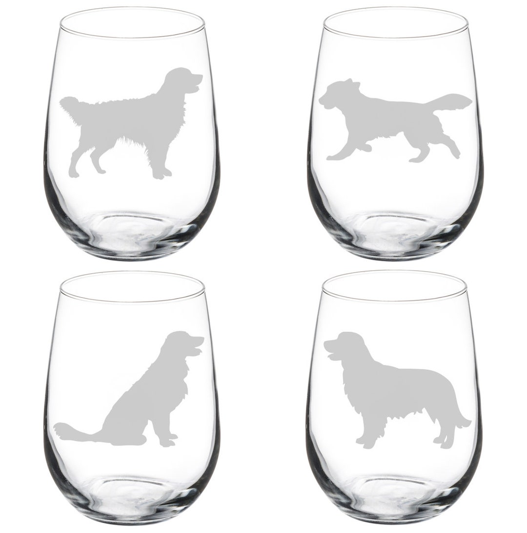 Golden Retriever Collection Set of 4 Wine Glass Stemless or Stemmed Set ...