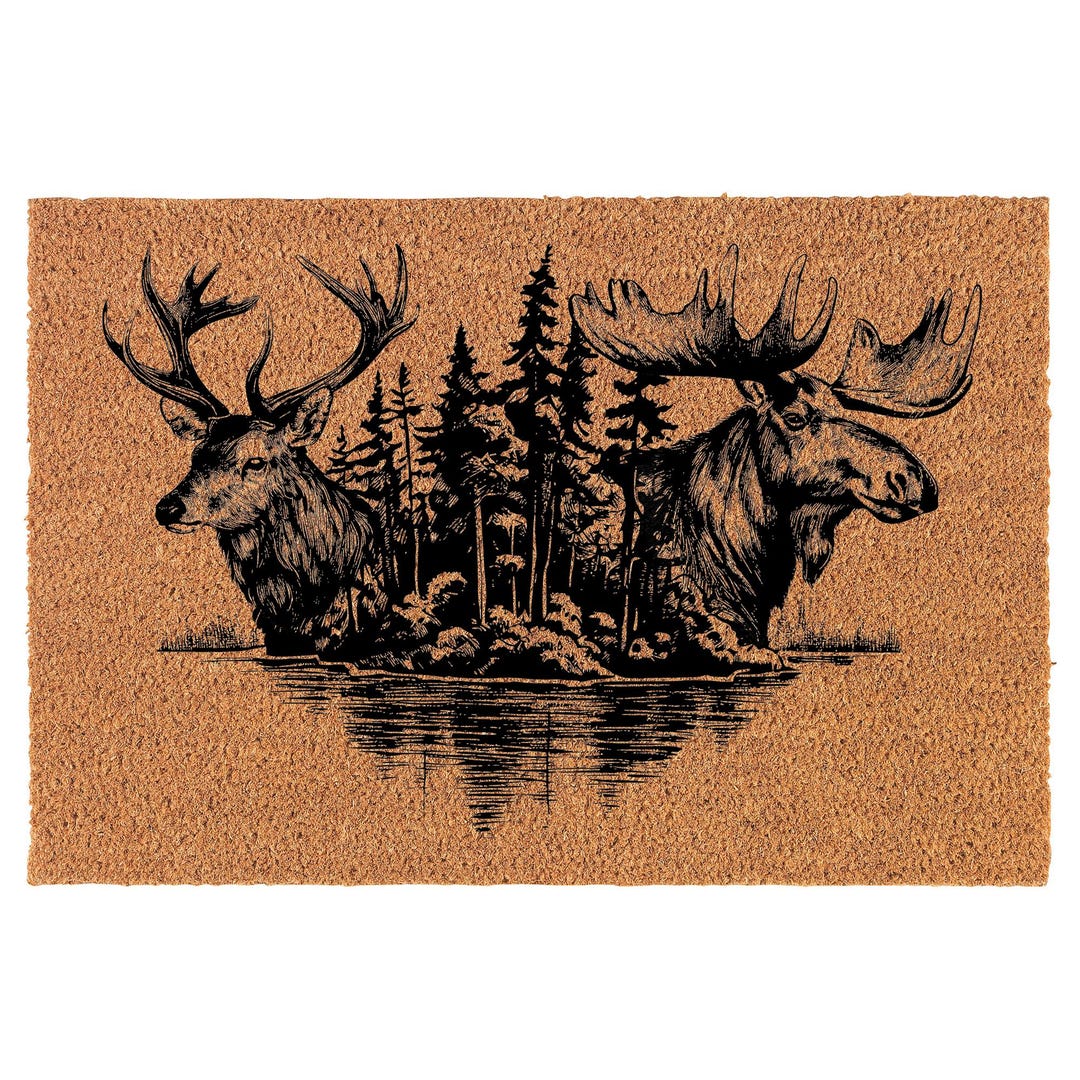 Deer & Moose Forest Lake Coir Doormat Door Mat Housewarming Gift ...