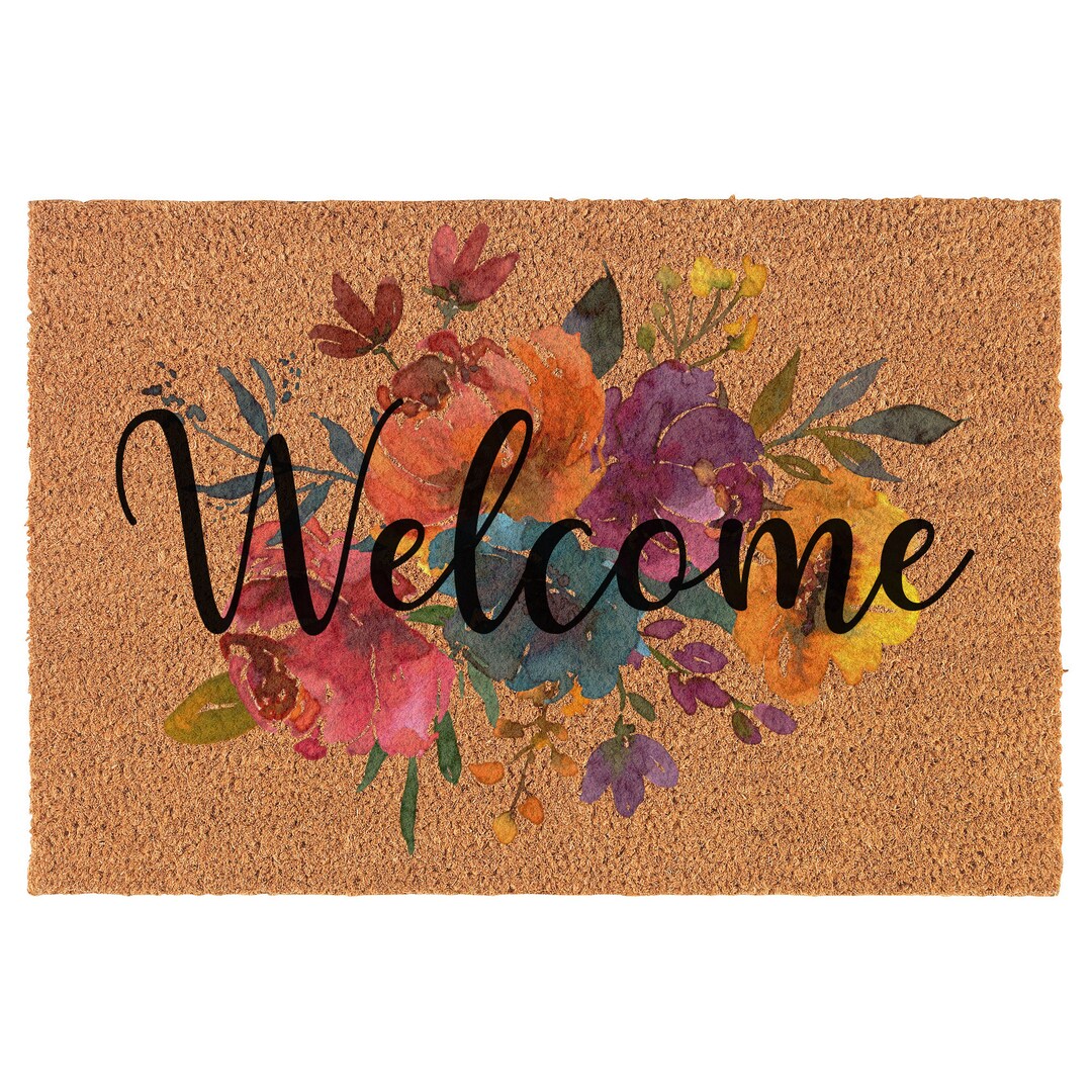 Watercolor Floral Flowers Welcome Coir Doormat Door Mat Entry Mat ...