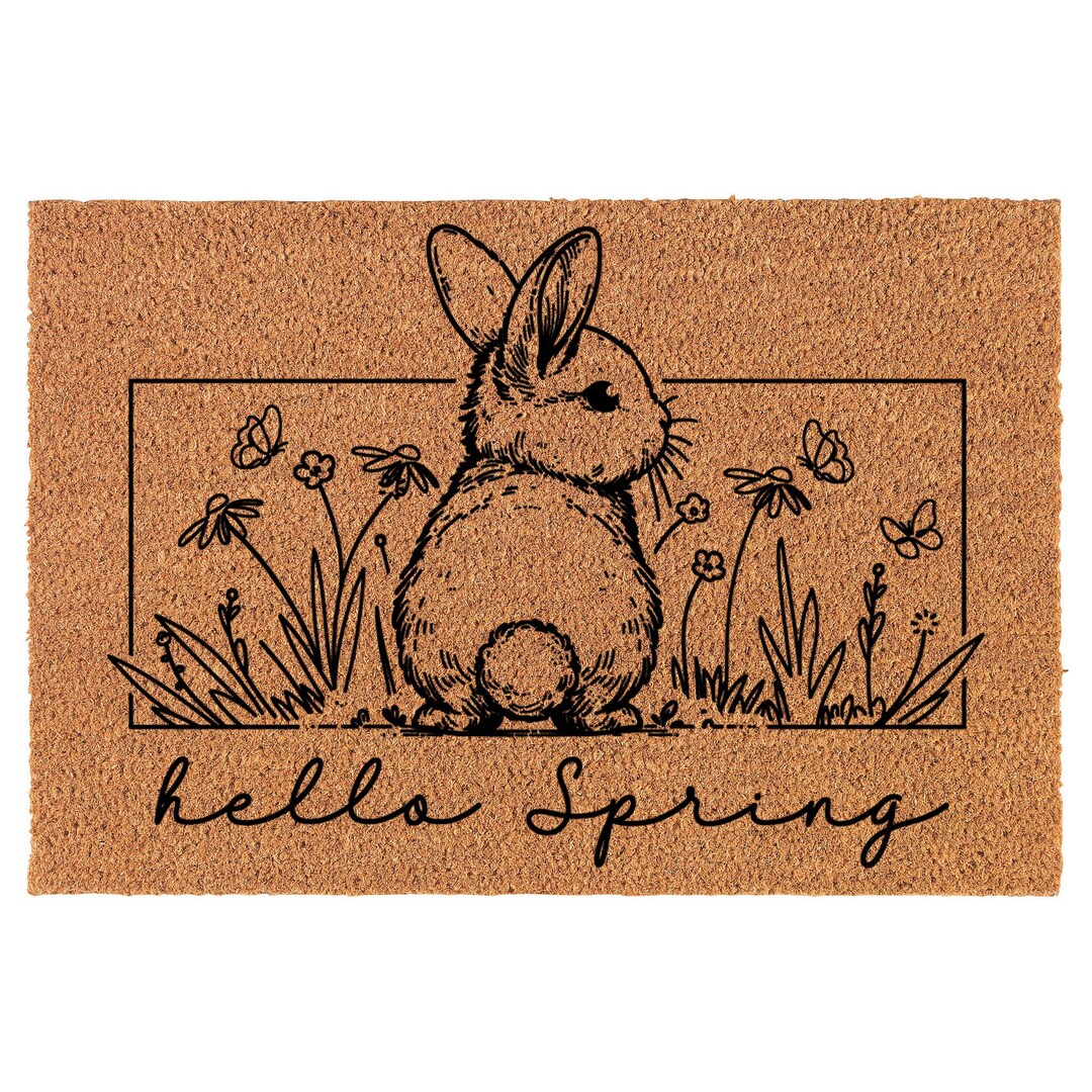 Hello Spring Bunny Floral Flowers Easter Coir Doormat Door Mat ...