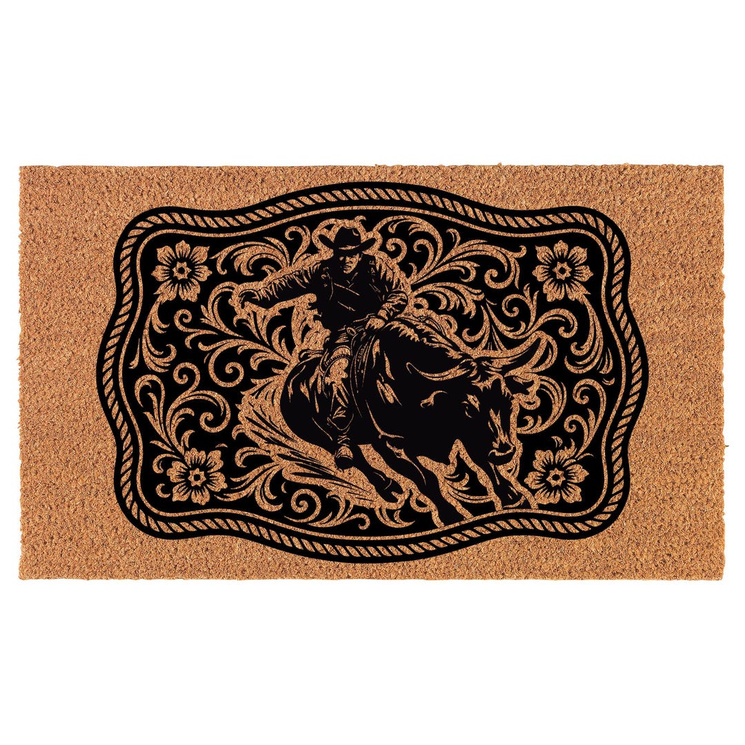 Rodeo Belt Buckle Cowboy Bull Rider Coir Doormat Door Mat Housewarming ...