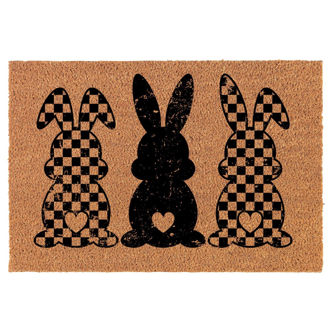 Checkered Grunge Easter Bunnies Retro Coir Doormat Door Mat ...