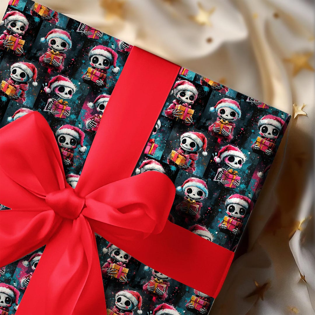 Skeleton Gift Wrap Paper, Funny Gothic Wrapping Paper, Cute Holiday ...