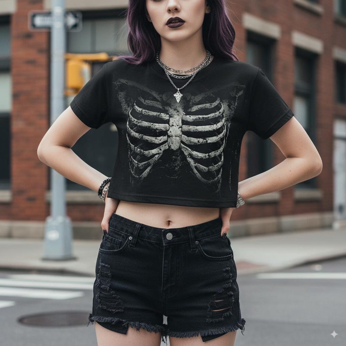 Gothic Skeleton Rib Cage Crop Top: Grunge Alt Fashion Tee, Halloween ...