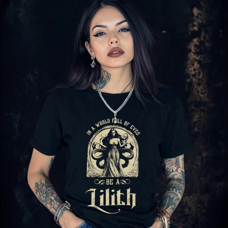 Lilith Gothic Tee Shirt: Celestial Snake, Dark Goddess, Alt Clothing - Etsy