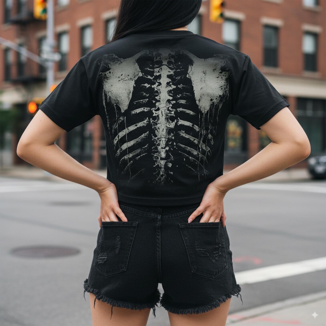 Gothic Skeleton Rib Cage Crop Top: Grunge Alt Fashion Tee, Halloween ...