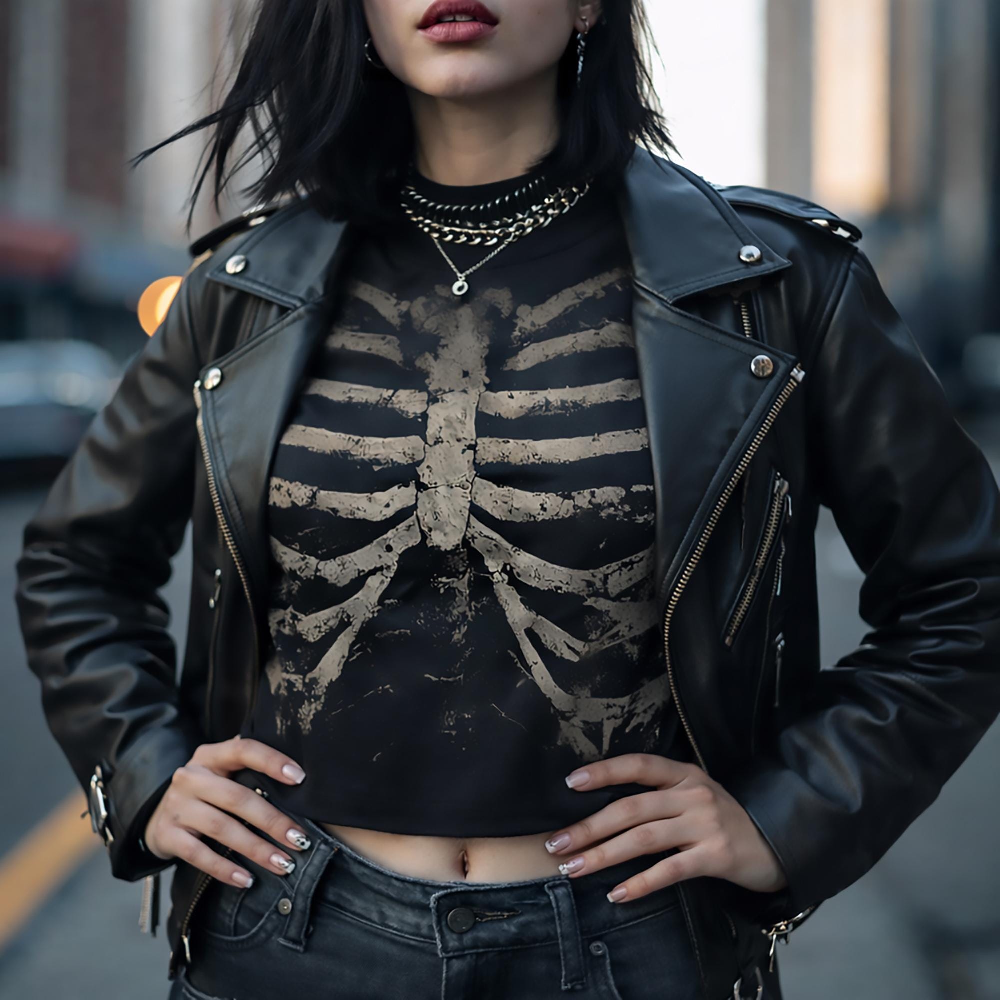 Gothic Skeleton Rib Cage Crop Top: Grunge Alt Fashion Tee, Halloween ...