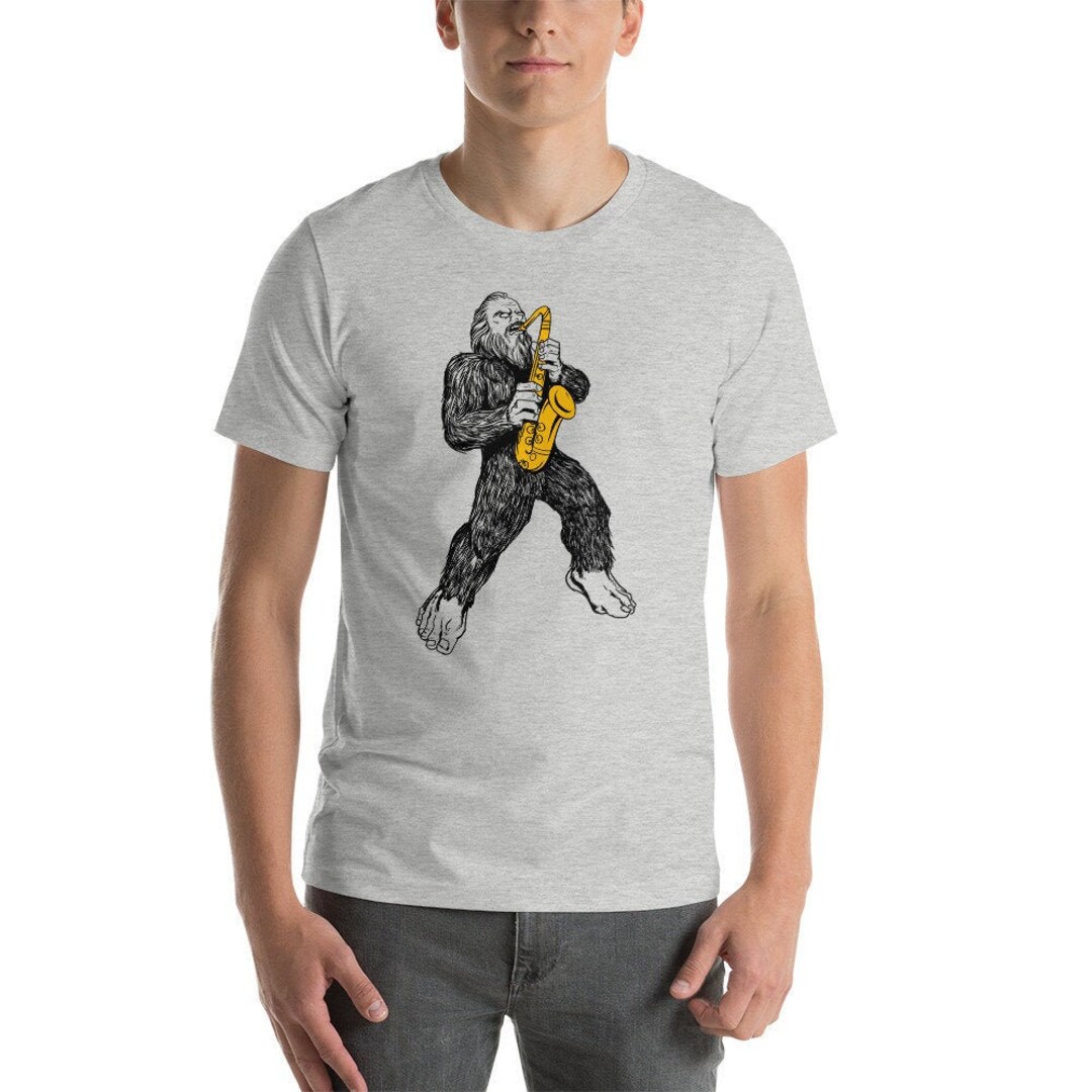 Bigfoot Saxophone Shirt, Sasquatch Yeti Sax Player Short-sleeve Unisex ...