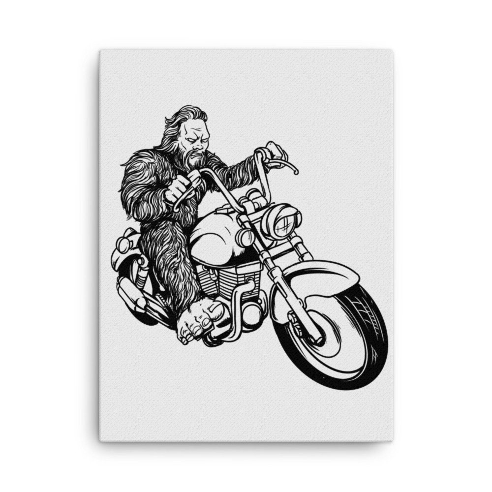 Bigfoot Sasquatch Motorcycle Biker Canvas gray Background - Etsy UK