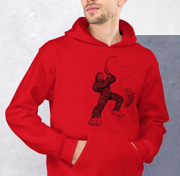 Bigfoot Sasquatch Fishing Hoodie, Unisex Hoodie Sweatshirt - Etsy
