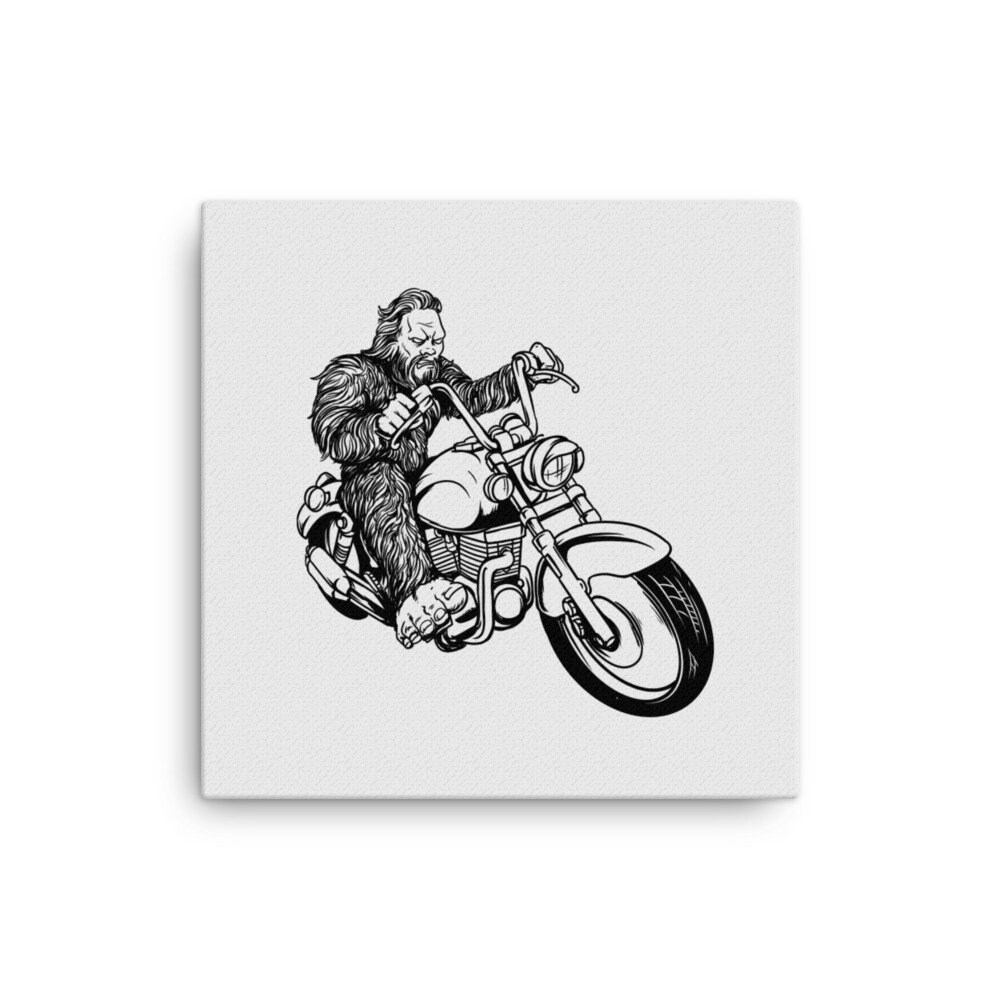 Bigfoot Sasquatch Motorcycle Biker Canvas -gray Background - Etsy
