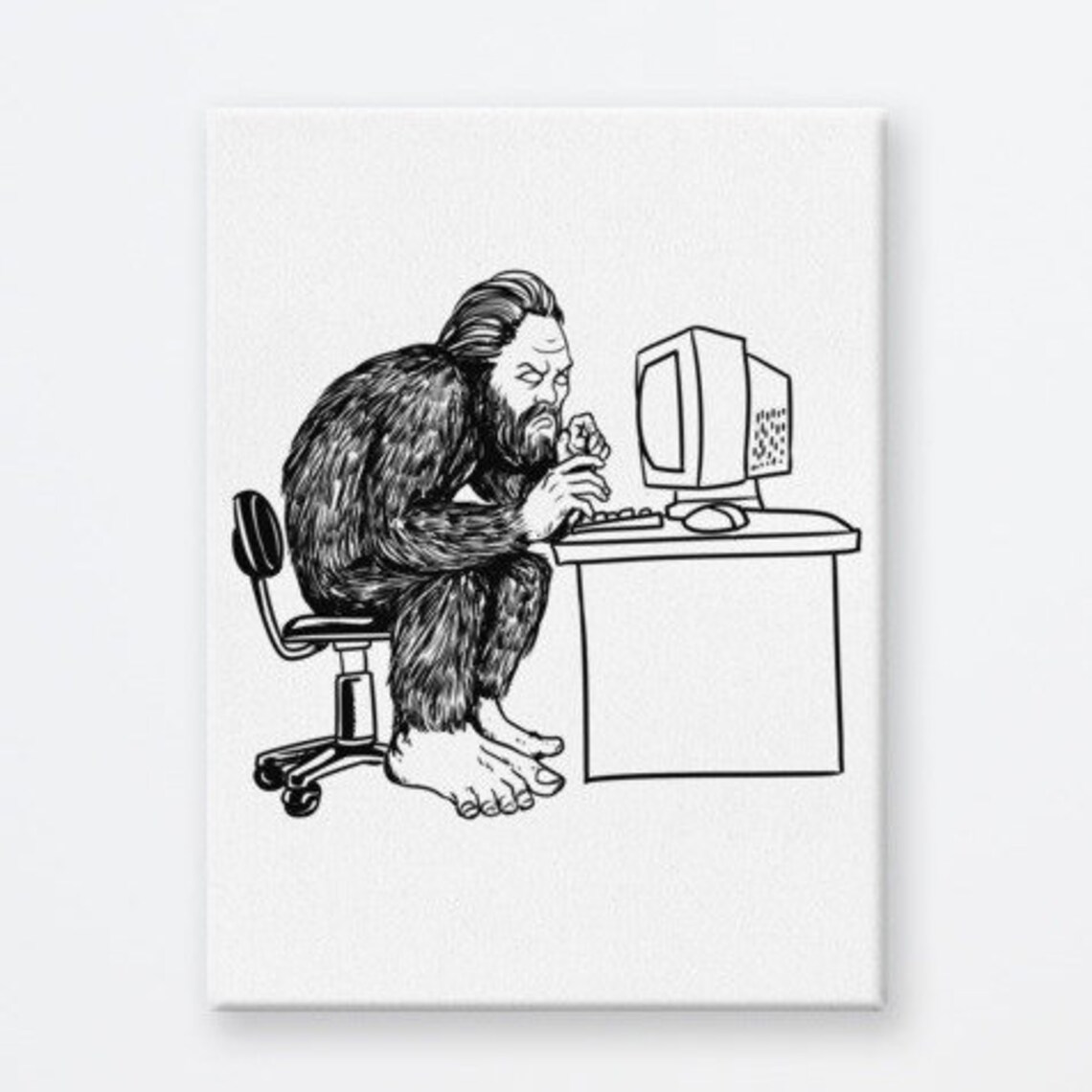 Bigfoot Computer Nerd Canvas, Sasquatch Computer Worker, Yeti Office ...